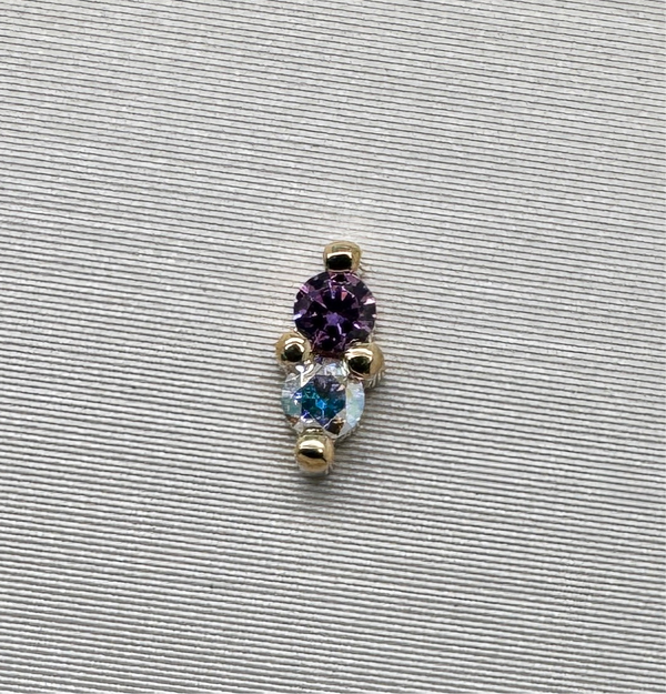 Industrial Strength 18ct Gold Duo Fancy Purple Aurora CZ End Threadles ...